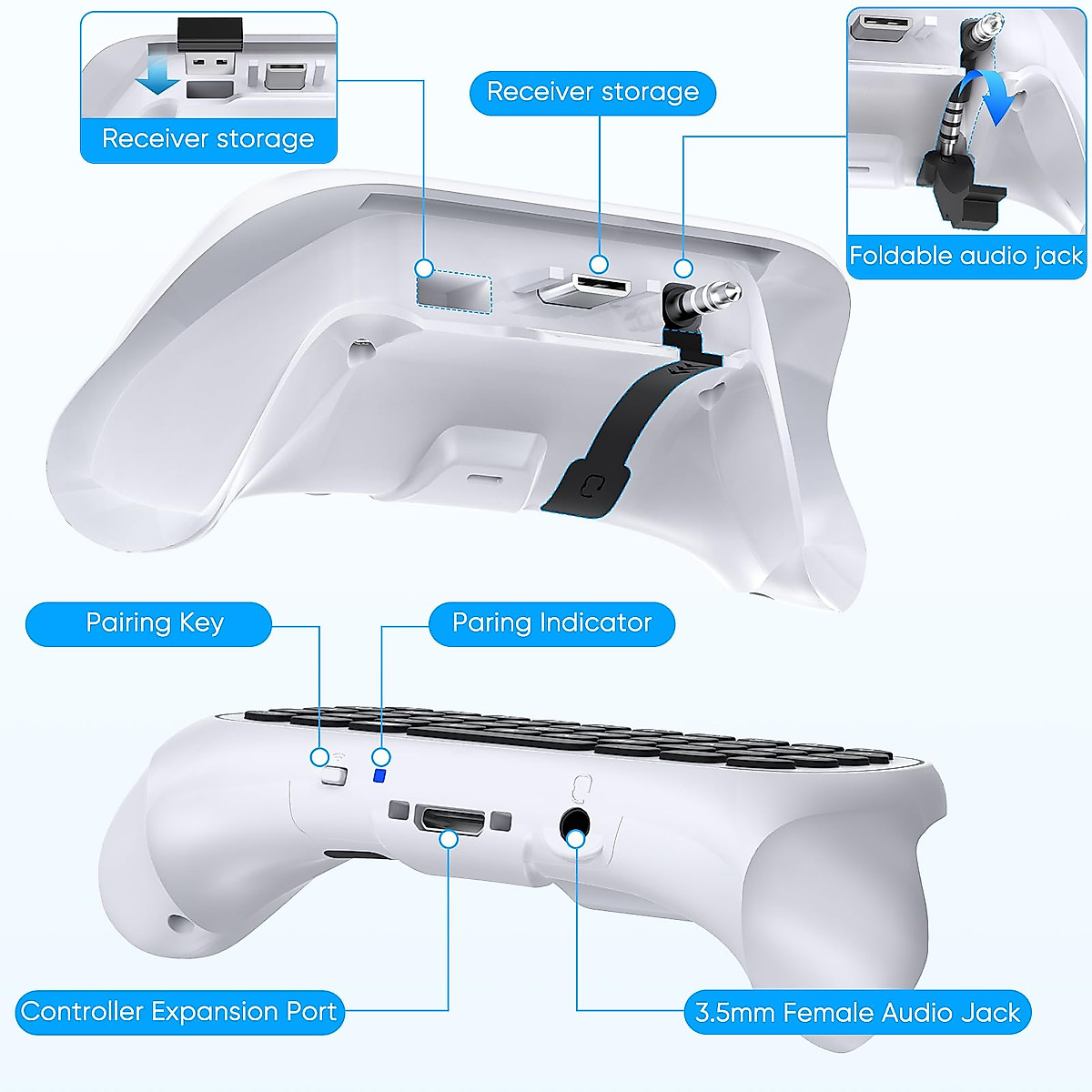 Keyboard for Xbox Series X/S, One/One X/S, Elite one/2 Controller, Wireless Chatpad Gaming Keypad with USB Receiver and Speaker, 3.5mm Audio Jack Accessories for Xbox (Controller Not Included), White