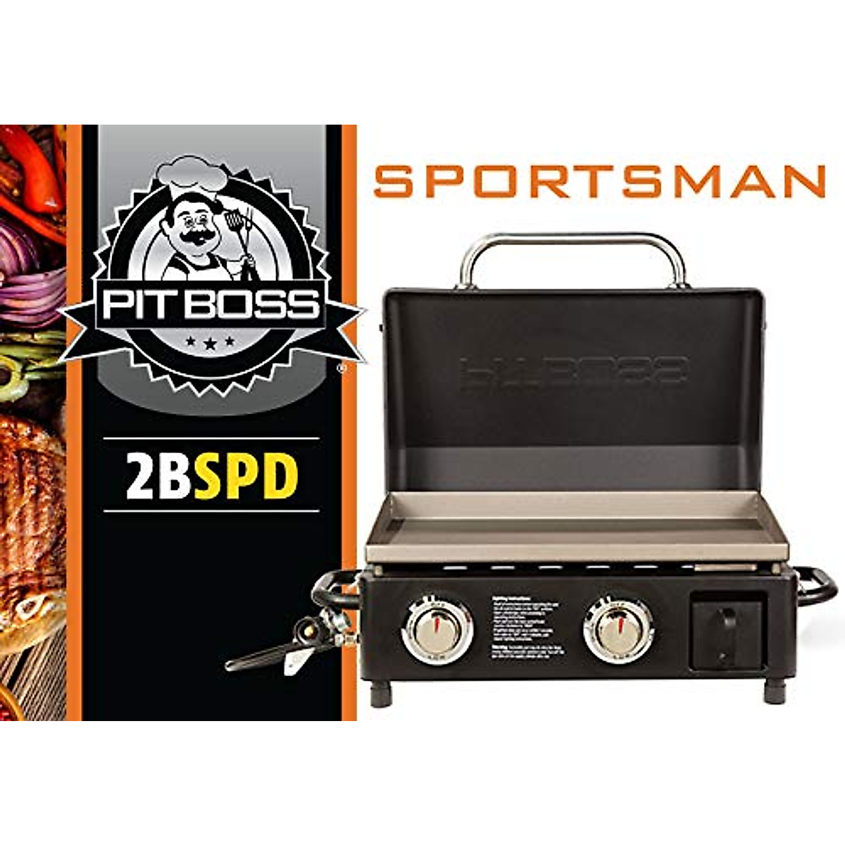 PIT BOSS PB2BSPD Sportsman Tabletop Portable Gas Griddle, 2 Burner, Black