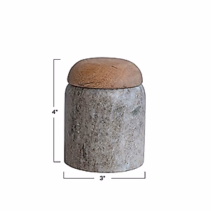 Creative Co-Op Modern Marble Wood Lid, Natural Canister & Modern Marble Wood Lid, Natural Canister