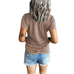 Sunborui Women's Summer Short Sleeve V Neck T Shirts Pocket Solid Loose Casual Tee Tops (Brown, X-Large)