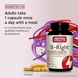 Jarrow Formulas B-Right Optimized B-Complex, Dietary Supplement for Cellular Energy, Immune Health and Stress Management Support, 100 Veggie Capsules, 100 Day Supply