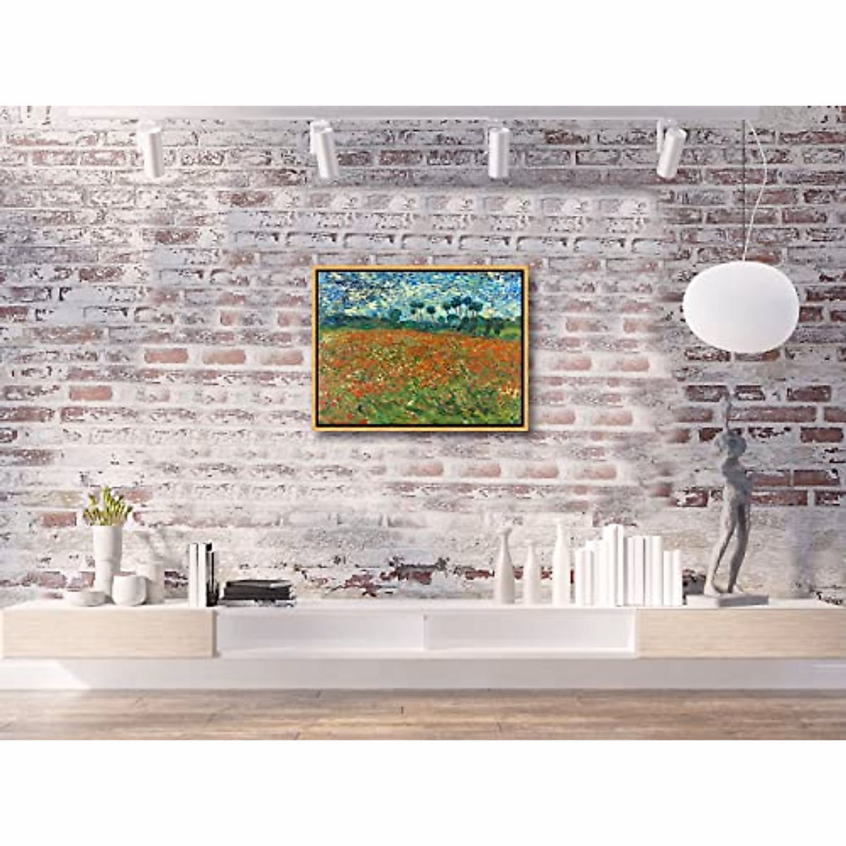 Wieco Art Framed Art Poppy Field June 1890 Canvas Print of Vincent Van Gogh Oil Paintings Reproduction Abstract Wall Art for Home Decorations Bronze Gold Frame