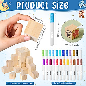 Qilery 75 Pcs Baby Shower Games Sign Kit Including Decorate a Block Game Sign 50 DIY Blank Wooden Block 24 Acrylic Paint Marker Baby Shower Prize for Winners Gender Reveal, Bear (Blue)