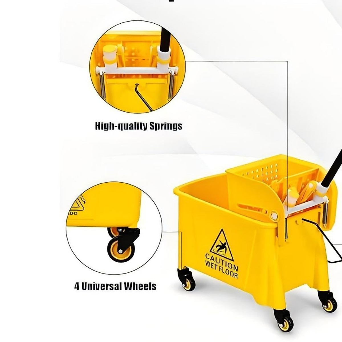 Commercial mop Bucket with Wheel mop Bucket, Household mop Bucket is Very Suitable for Cleaning Industrial Floors at Home (Yellow and Blue)