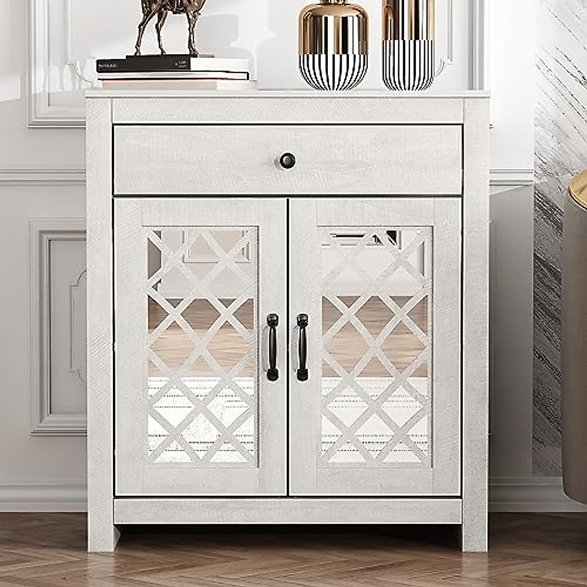 Galano Millicent Accent Cabinet Drawer, Sideboard, Storage Buffet with Doors, Multifuctional Cupboard for Living Room, Entryway, Kitchen, Adjustable Shelves, Dusty Grey Oak
