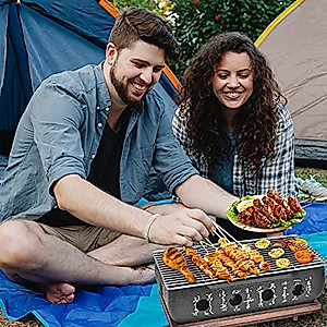 Japanese Style BBQ Grill,14 x 6.9 x 4 inches Portable Barbecue Stove Aluminium Alloy Charcoal Stove with Wire Mesh Grill and Base Japanese Tabletop Household Barbecue Tools