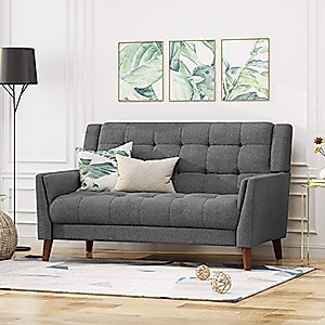 Christopher Knight Home Evelyn Mid Century Modern Fabric Arm Chair, Dark Gray, Walnut & Evelyn Fabric Loveseat, Dark Gray