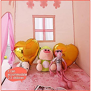 Princess Castle Play Tent with Lights Kids Teepee Tent Large Children Playhouse Oxford Fabric Children Playhouse for Indoor Outdoor with Carry Bag Portable Playhouse Boys & Girls Birthday Gift (Pink)