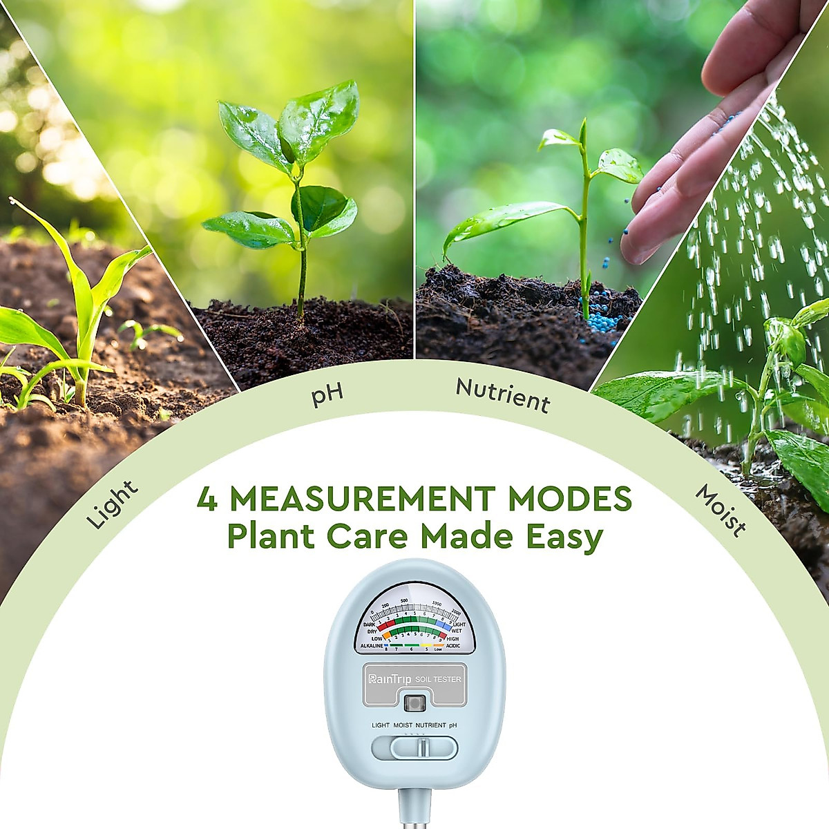 【Upgraded 】 4-in-1 Soil Moisture Meter, Soil Ph Meter, Soil Tester for Moisture, Light,Nutrients, pH,Soil Ph Test Kit, Great for Garden, Lawn, Farm, Indoor & Outdoor Use ，No Battery Required（Blue)