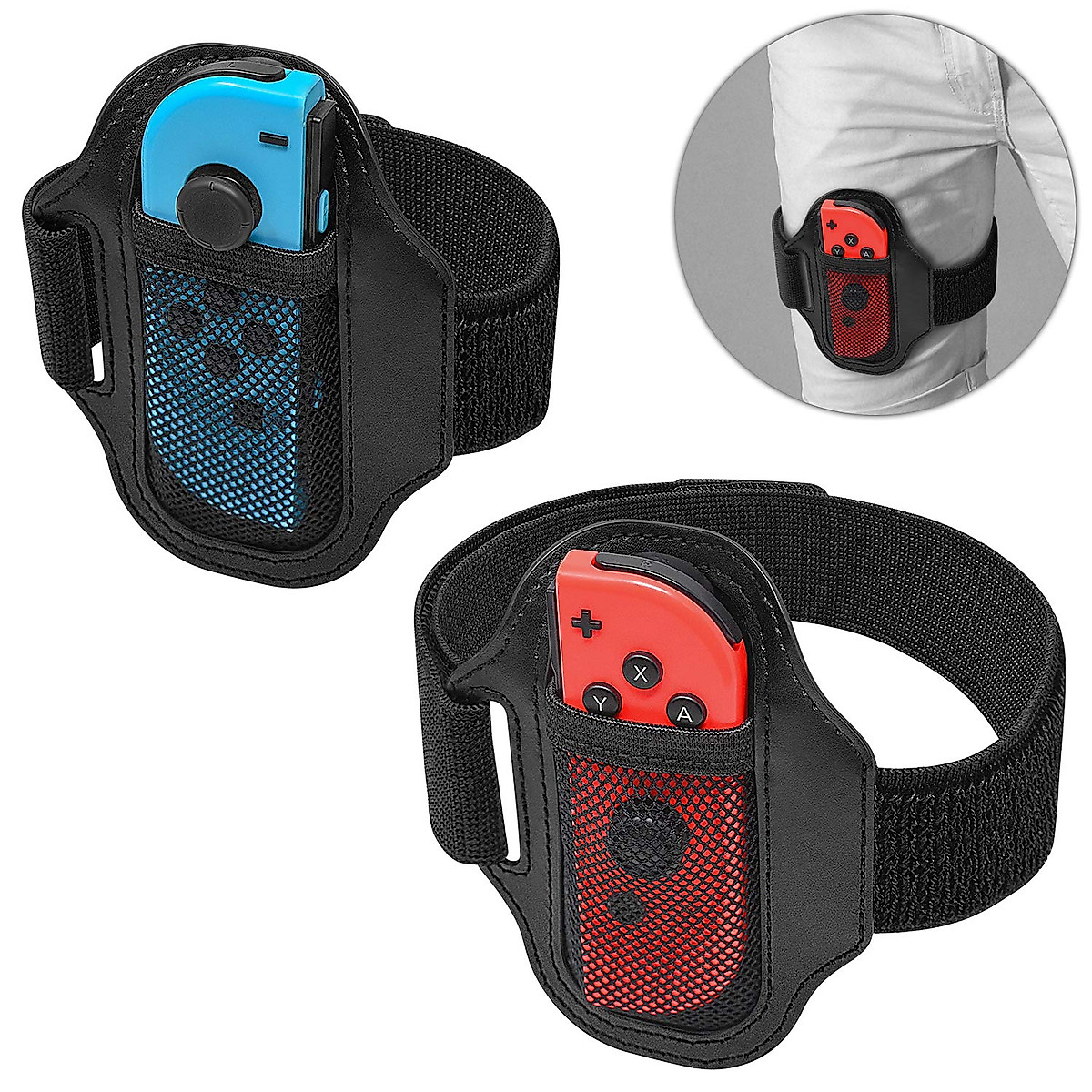 FASTSNAIL 2 Packs Leg Strap Compatible with Nintendo Switch Sports/Ring Fit Adventure, 2 Sizes Adjustable Velcro Straps Compatible with Nintendo Switch & OLED Model Controller Games Accessories