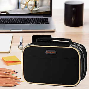 Homecube Pencil Case Large Capacity Storage Pen Bag Makeup Pouch Durable Students Stationery Case Two Layers with Dual Zippers- 8.86x5.5x3.15"- Green