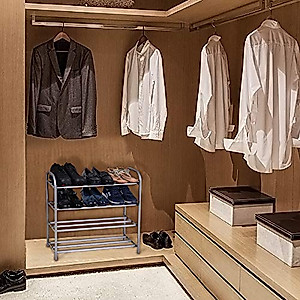 GEMITTO Shoe Rack Organizer for Closet Entryway, 4 Tiers Adjustable Heavy Duty Metal Shoe Storage Shelf, Large Enough for 20+ Pairs of Shoes (23.6"~41.7"x8.9"x24.2")(Silver)