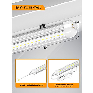 ONLYLUX LED Shop Light, 4ft 36W 5000lm 6500k Shop Lights, 4 Foot Led Light Fixture, T8 Led Tube Lights for Garage, V Shape High Output Linkable (10 Pack)