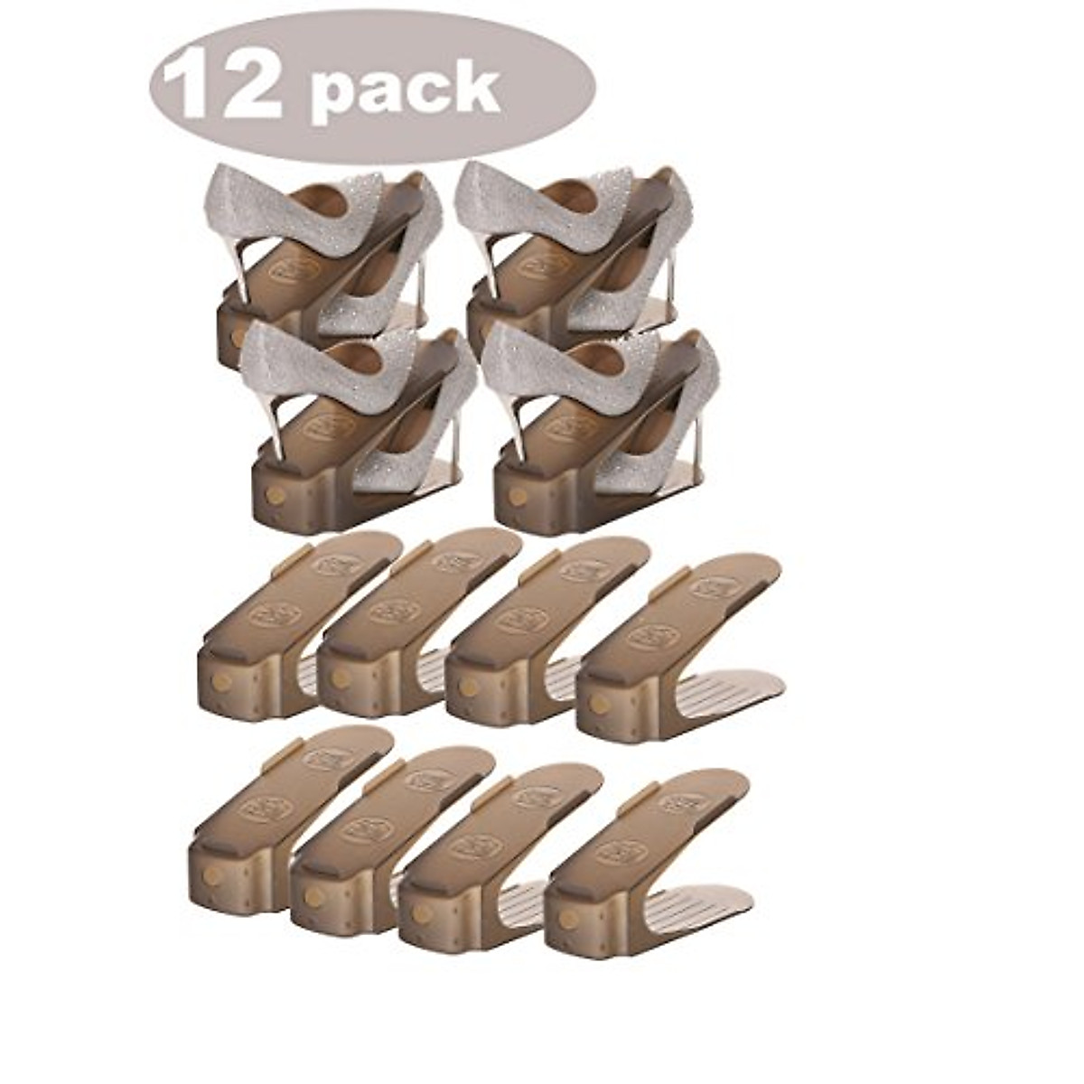 YBM Home Double Shoe Storage Slots Organizer for Closet, Shoe Holder Space Saving Design, 12-Pack, 2165-12 Frosty Black