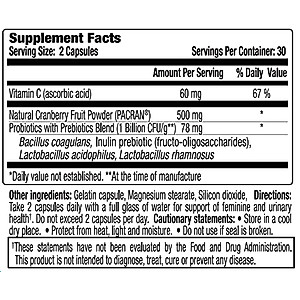 vH essentials Probiotics with Prebiotics and Cranberry Feminine Health Supplement - 60 Capsules