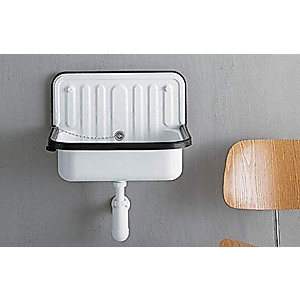 Alape Bucket Sink Wall Mounted Small Service Sink Glazed Steel Utility Sink, With Overflow, Dark Black Trim