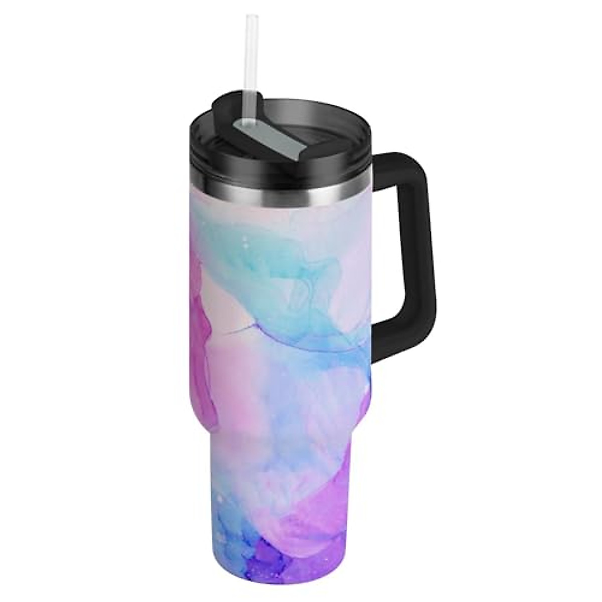 Yasala Car Tumbler with Handle Fantasy Marble Art Pinks Purples Travel Mug Coffee Cup Insulated Beverage Container Mega Cup for Hot Cold Drinking Thermos Water Bottle Cupholder Friendly 40 oz