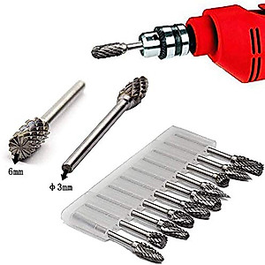 ASNOMY Double Cut Carbide Rotary Burr Set - 10 Pcs 1/8" Shank, 1/4" Head Length Tungsten Steel for Die Grinder Drill, Metal Carving,Polishing,Engraving,Drilling