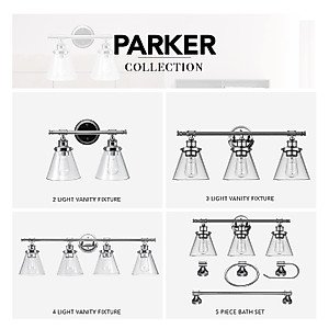 Globe Electric 51445 Parker 3-Light Vanity Light, Chrome, Clear Glass Shades, Bulb Not Included