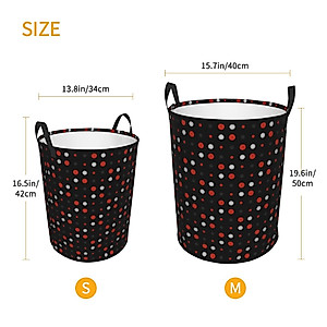 Large Laundry Basket, Dirty Clothes Hamper Toys Storage Bag Red, Black, Gray and White Dots Waterproof Foldable Washing Bin for College Dorms 15.7" x 19.6"
