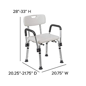 Flash Furniture HERCULES Series 300 Lb. Capacity, Adjustable White Bath & Shower Chair with Depth Adjustable Back