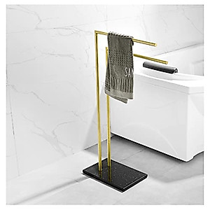 FCMLD 90cm High Gilding Hanging Towel Bar Holder Marble Base No Punching Floor Stand