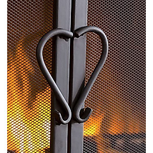 Plow & Hearth Metal Fireplace Screen Scrollwork Black | 44" W x 33" H | 2 Door | Spark Guard Grate | Fire Place Cover | Wood Burning Stove Accessories