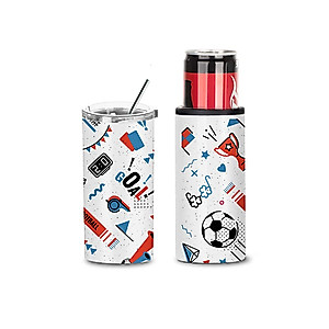 PYD Life Sublimation Blanks Tumbler Skinny Slim 12 OZ Straight Stainless Steel Can Cooler Insulater with 2 Lids and Metal Straw Sublimation Mugs Cups 4 Pack