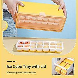 Ice Cube Tray - Ice Tray, Silicone Ice Cube Tray with Bin, Ice Cube Trays for Freezer with Lid, 3 Pack Ice Tray with Ice Bucket, Ice Scoop. Mini Ice Maker, Easy Release Ice Cube, Ice Molds for Whiskey