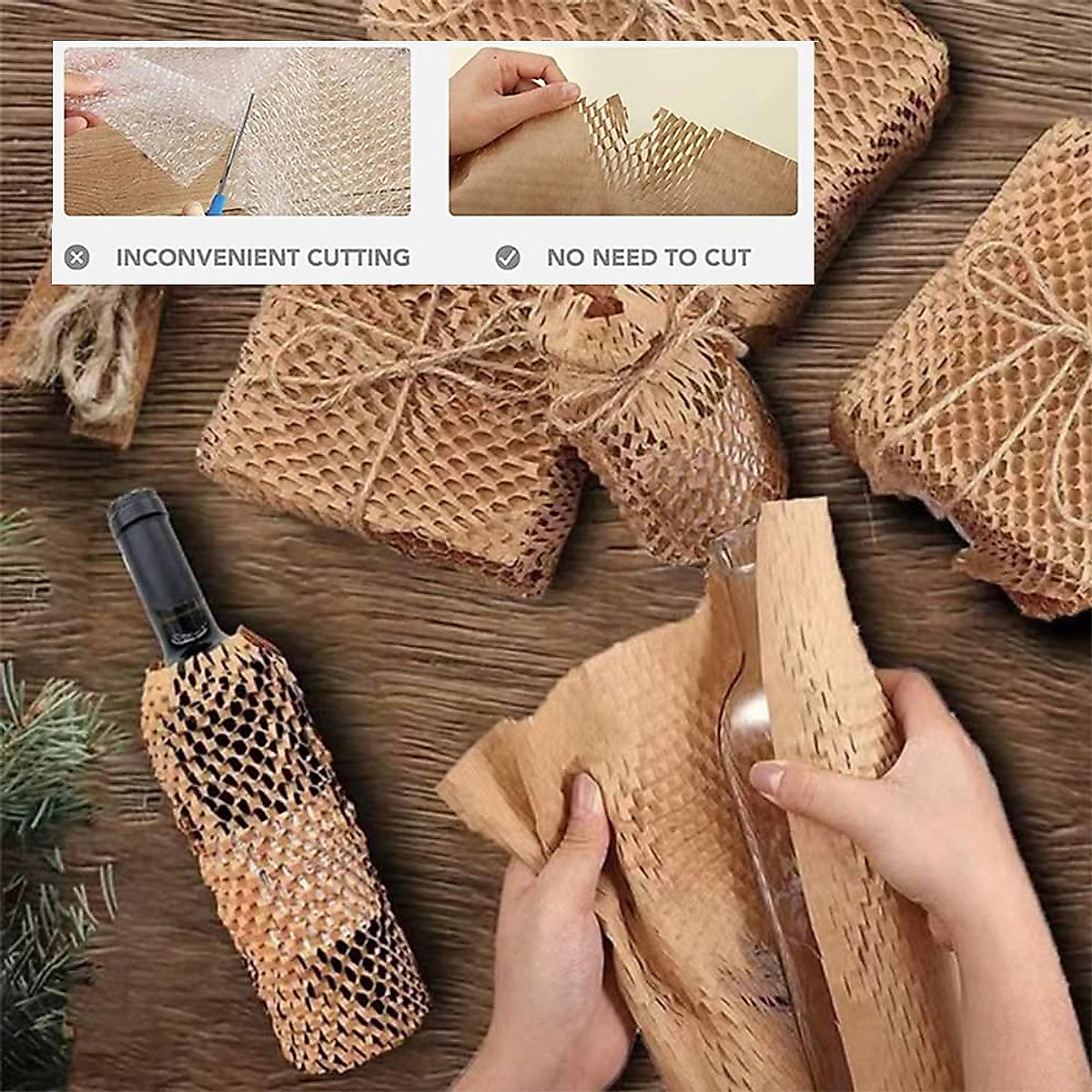 Honeycomb Kraft Packing Paper 11.8" W x 32.8' L,Eco Friendly Recycled Cushioning Wrapping Roll Alternative to Bubble Cushioning Wrap or Packing Peanuts (12 Inch x 32.8 Feet)