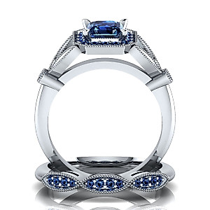 IdealJewel95 Sterling Silver 1.35 ct Princess & Round Blue Sapphire Bridal Ring Set Free Size For Women Wedding/Valentines / Engagement_14_4