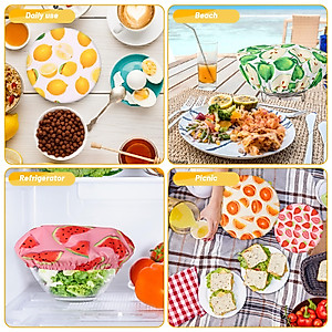 15 Pieces Reusable Bowl Covers in 6 Size, Sublaga Stretch Cloth Fabric Dish Cover Kitchen Storage Containers Lids for Fruits Food Leftover Dough Bread Proofing (Fruit Style)