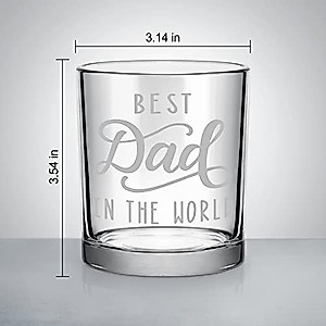 Modwnfy Dad Gift Whiskey Glass, Best Dad In The World Old-Fashioned Glass, Father’s Day Gift Scotch Glass for Dad New Dad Grandpa Brother Husband Friend, Cute Dad Gifts for Birthday Christmas, 10Oz