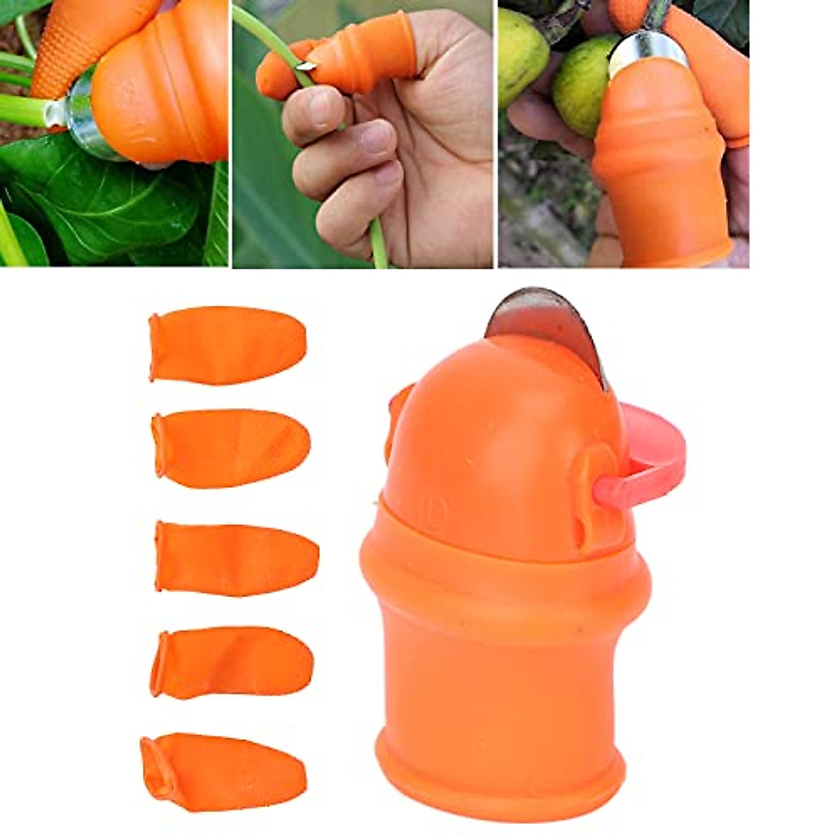 Ozgkee Multifunctional Garden Thumb Knife Fruits Vegetables Picking Silicone Thumb Knife(Large Thumb Knife + 5 Rubber Sleeves)