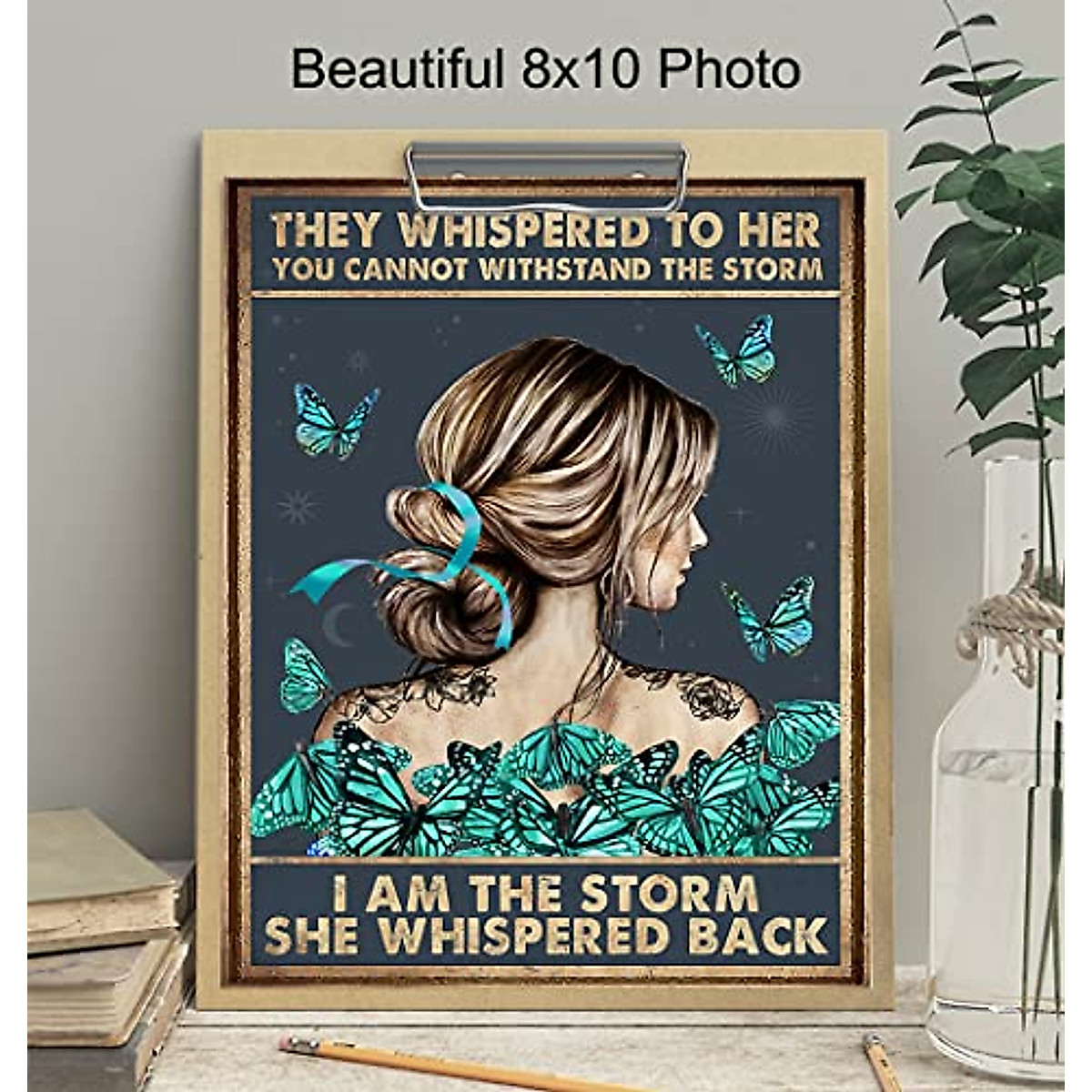They Whispered to Her You Cannot Withstand The Storm - Inspirational Quote Wall Art - She Whispered Back I Am The Storm - Motivational Positive Encouragement Gifts for Women - Boho Print Decoration