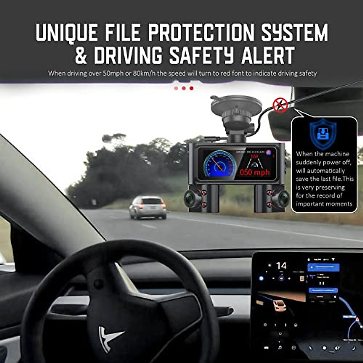 HUPEJOS V7PRO 3 Channel Dash Cam with 5GHz WiFi GPS, 4K Car Camera，128GB Card,4K Front+1080P Left or Right, 1440P+1080P+1080P Dash Camera for Cars, IR Night Vision,24 Hours Radar Detection