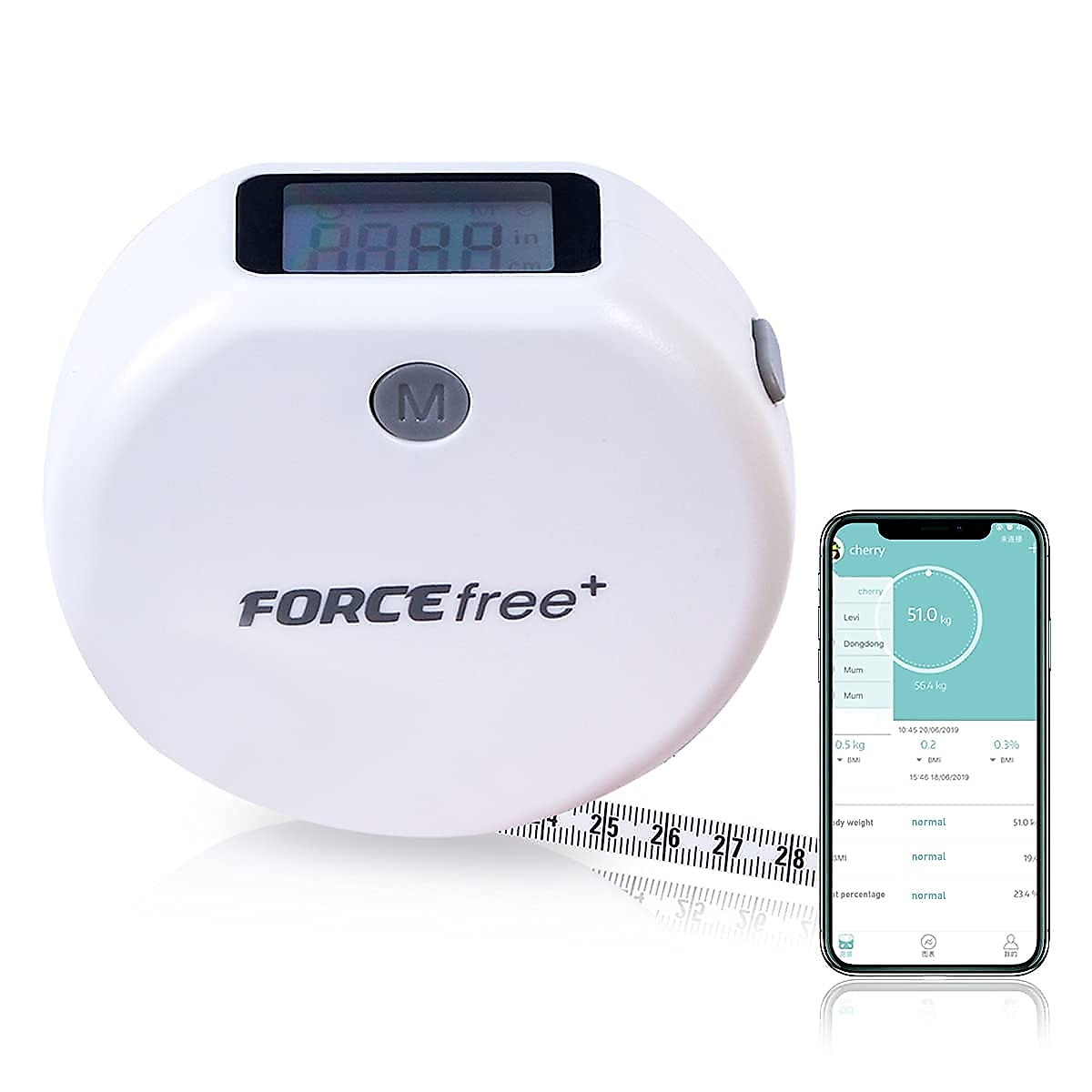 Body Tape Measure for Weight Loss,Forcefree+ Digital Body Measuring Tape with App,Smart Body Measurement Tracker with App,60inch,LCD Display,Easily Read