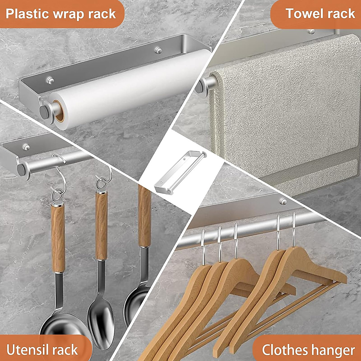 WSZBDY Paper Towel Holder Under Cabinet for Kitchen, Paper Roll Holder, Wall Mount Paper Towel Holder, Towel Hooks, Self Adhesive or Screw Mounting Hooks Wall Mount for Kitchen, Bathroom