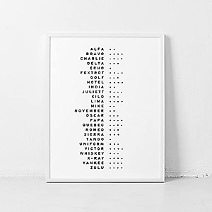 Phonetic Alphabet, Morse Code Sign Print Wall Art, Spelling Alphabet, Military Gifts, Large Abc Poster, Nato, Aviation, Minimalist Art 8 x 10 Inches Frame NOT INCLUDED
