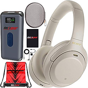 Sony WH-1000XM4 Wireless Industry Leading Noise Cancelling Over-Ear Headphones with Mic for Hands Free Calling and Alexa, Silver WH-1000XM4/S Bundle w/Case + Deco Gear Portable Charger + Gym Bag