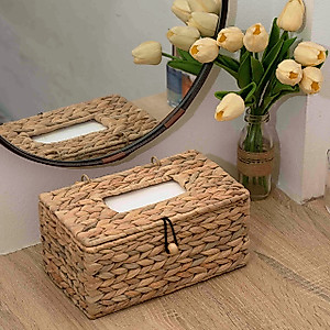 KOLWOVEN Tissue Box Cover - Rattan Wicker Rectangle, Boho Decorative Woven Facial Tissue Holder for Table & Bathroom, Fits 184-Count Box