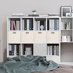 Jermichoc Cube Storage Bins 13x13 Inch 4 Pack Foldable Linen Fabric Storage Organizer Basket with Dual Metal Handles for Clothes Toys Organizing (Black)