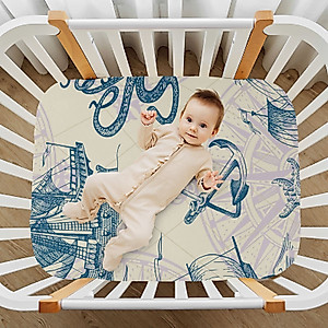 Vintage Sailboat Baby Crib Sheets Soft Toddler Bed Sheets Breathable Mattress Cover Toddler Sheets for Boys Nursery Crib Mattress Unisex, 39 * 27 * 5in