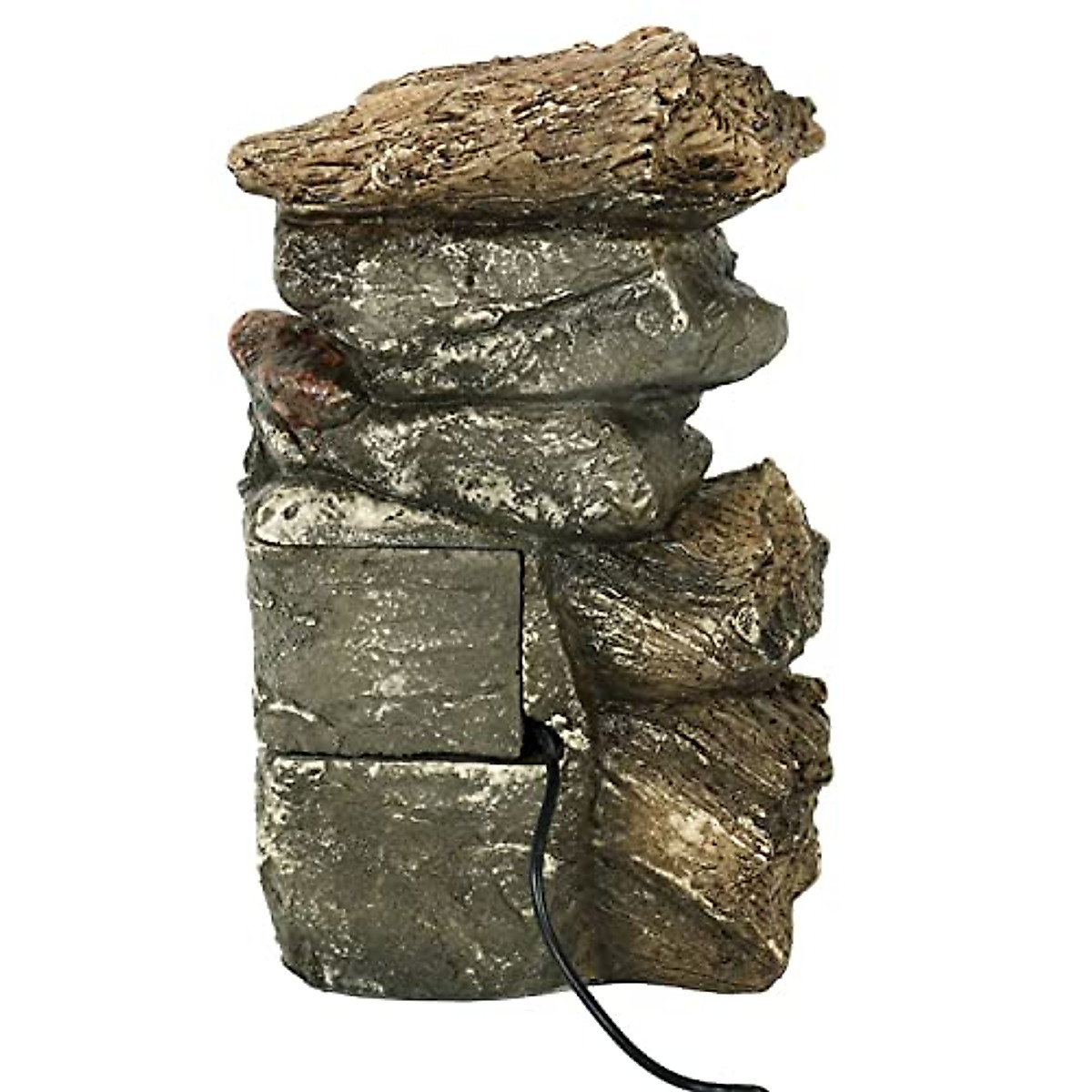 Sunnydaze Indoor Electric Tabletop Fountain with LED Lights - Decorative Tiered Rock and Log Waterfall Design - Quiet and Soothing Water Sound - Small 10.5 Inch Desktop Size