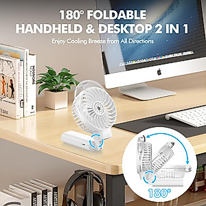 MORECORE Portable Misting Fan, 180° Foldable Handheld Personal Fan with Mist Spray, 3 Adjustable Wind Speeds, USB Rechargeable for Travel Outdoors Makeup Camping Home Office (White)