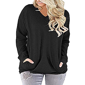 ROSRISS Plus Size Sweatshirts for Women 3X Long Sleeve V Neck T Shirts Black 22W