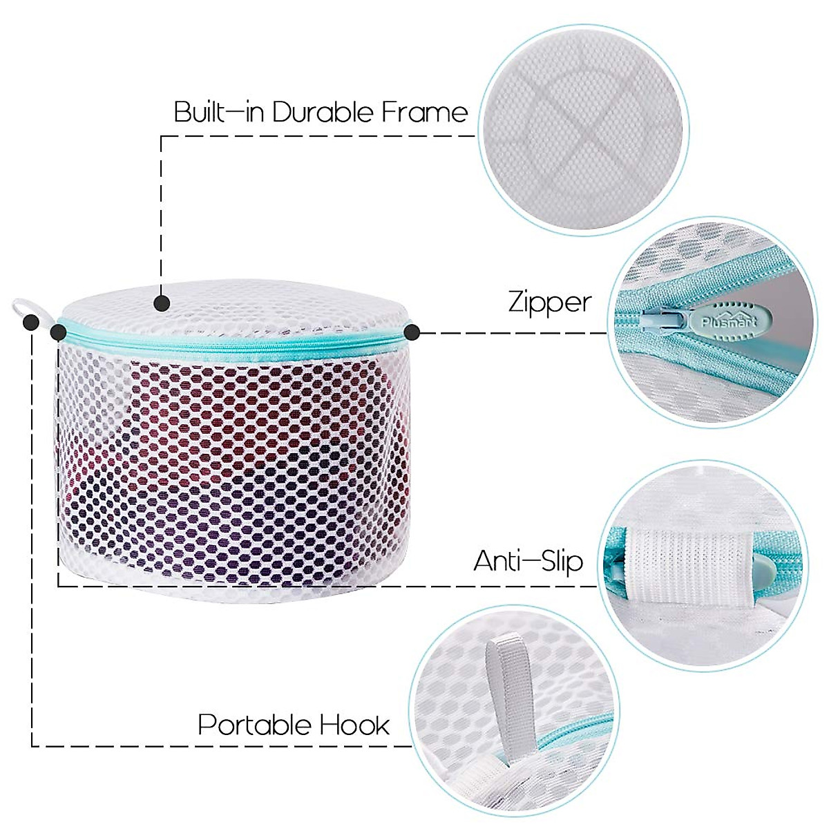 Plusmart Large Mesh Lingerie Bags for Laundry, Bra Washing Bag for Washing Machine/Washer, D to E Cup,3 Pack White