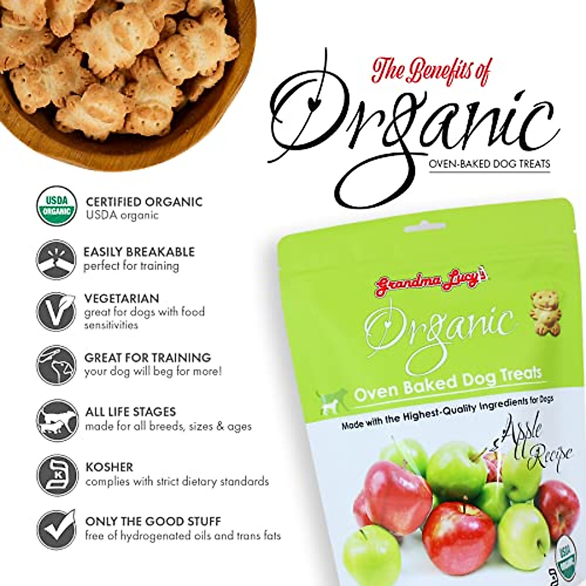 Grandma Lucy's Organic Oven Baked Dog Treats - Apple, 14 oz