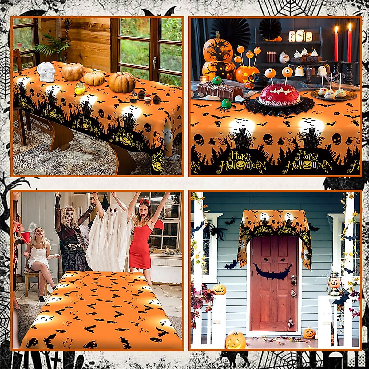 Halloween Tablecloth, Halloween Tablecloth Plastic Halloween Table Cloth Rectangle Halloween Table Cover Waterproof Disposable Tablecloth with Gost Bat for Halloween Party Table Dinner Decorations