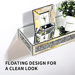 SHYFOY Mirrored Floating Wall Shelf with Crystal Crushed Diamond Inlay, Decorative Wall Mounted Shelf for Bedroom/Bathroom/Living Room, Luxury Display Ledge of Trophy and Photo Frame